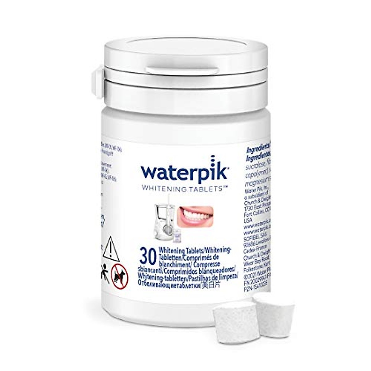 Waterpik Full Size Replacement Brush Heads with Covers for Toothbrush SFFB-2EB, 2 Count Black & Whitening Water Flosser Refill Tablets (30 Count) - Only for The Whitening Flosser