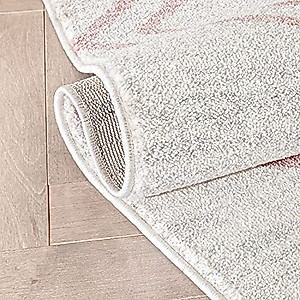 Well Woven Merri Pink Ivory Geometric Stripes Pattern Stain-Resistant Area Rug 5x7 (5'3" x 7'3")