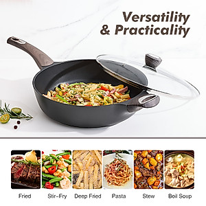 SENSARTE Nonstick Frying Pan Skillet with Lid, 12 Inch Large Deep Frying Pan, 5 Qt Non Stick Saute Pan with Cover, Induction Pan, Healthy Non Toxic Cooking Pan with Helper Handle, PFOA PFOS Free