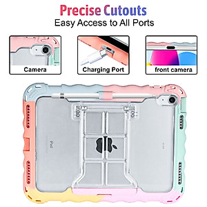 TopEsct Case for iPad 10th Generation 10.9 inch 2022, Built in Screen Protector & Pencil Holder, Shockproof Kids Case Cover for iPad 10 Gen Comes with Adjustable Shoulder Strap(Rainbow)