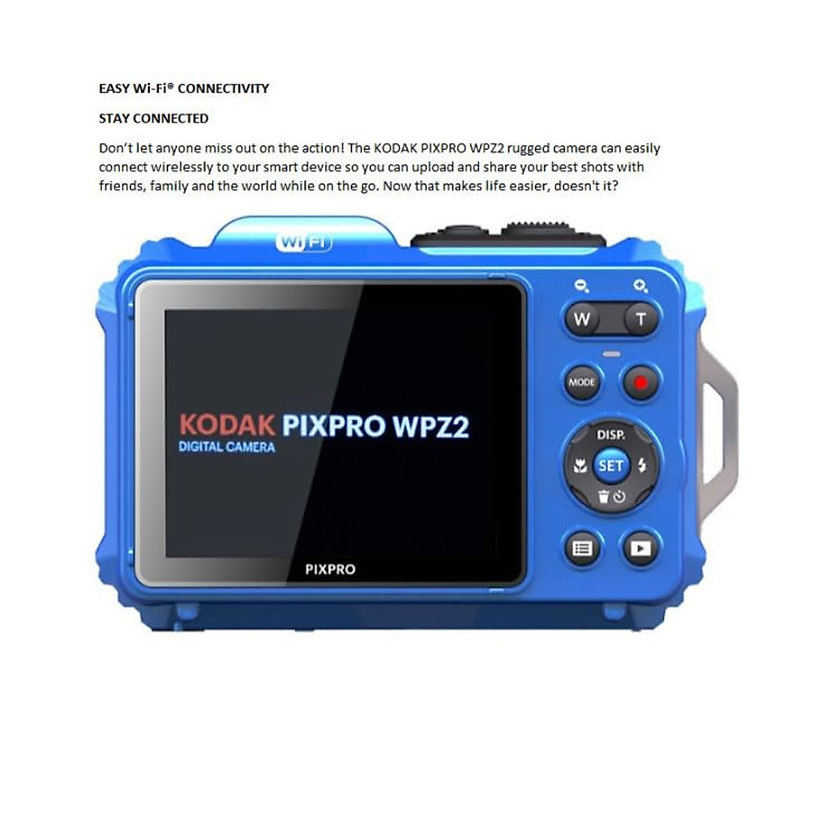 Kodak PIXPRO WPZ2 Rugged Waterproof 16MP Digital Camera with 4X Zoom (Blue) Bundle with Case and 32GB MicroSD Card Bundle (3 Items)