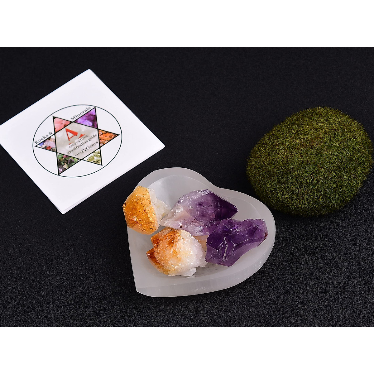 AMOYSTONE Natural Selenite Bowl Heart Shaped Selenite Plate for Crystals 4-4.7" for Reiki Healing Meditation Decoration