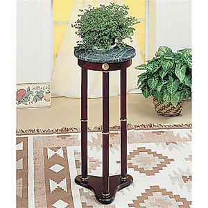 Bowery Hill Traditional 12" Round Marble Top Plant Stand/3-Legged Solid Wood Accent Table in Merlot and Green