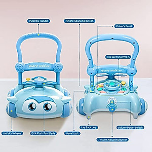 Baby Walker for Boys 12 Months and Up,Sit-to-Stand Learning Activity Walker,All in One Dashboard Steering Wheel Pretend Play Driving for Toddler/Infant Push to Walk
