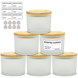 SUPMIND 16oz 3 Wick Candle Jars 6 Pack - Large Empty Frosted Glass Candle Making Jars with Bamboo Lids, with Stickers and Labels, Bulk Candle Jars for Making Candles Containers - Dishwasher Safe