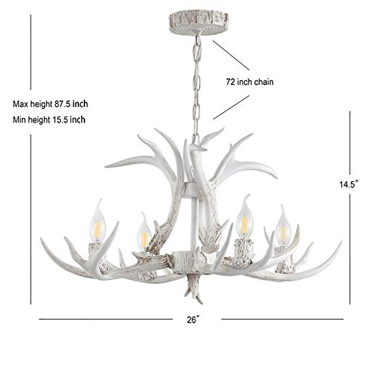 JONATHAN Y JYL6301B Eldora 26" Adjustable Resin Antler 4-Light LED Chandelier, Glam, Rustic,Cottage,Transitional, Dimmable Dining Room, Living Room, Kitchen, Foyer, Bedroom, White