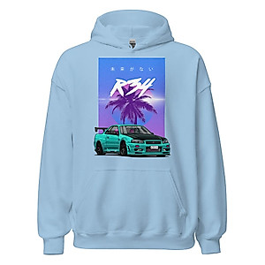 JG Infinite GTR R34 GT-R Skyline JDM Vaporwave Aesthetic Vapor Dreams Chillwave Unisex Hoodie Light Blue