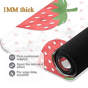Qilmy Strawberry Yoga Mat Non-Slip Foldable Sweat Absorbent Travel Yoga Mat with Carrying Bag for Yoga, Pilates, Exercise, Workout, Bikram and Hot Yoga 71 x 26 Inch