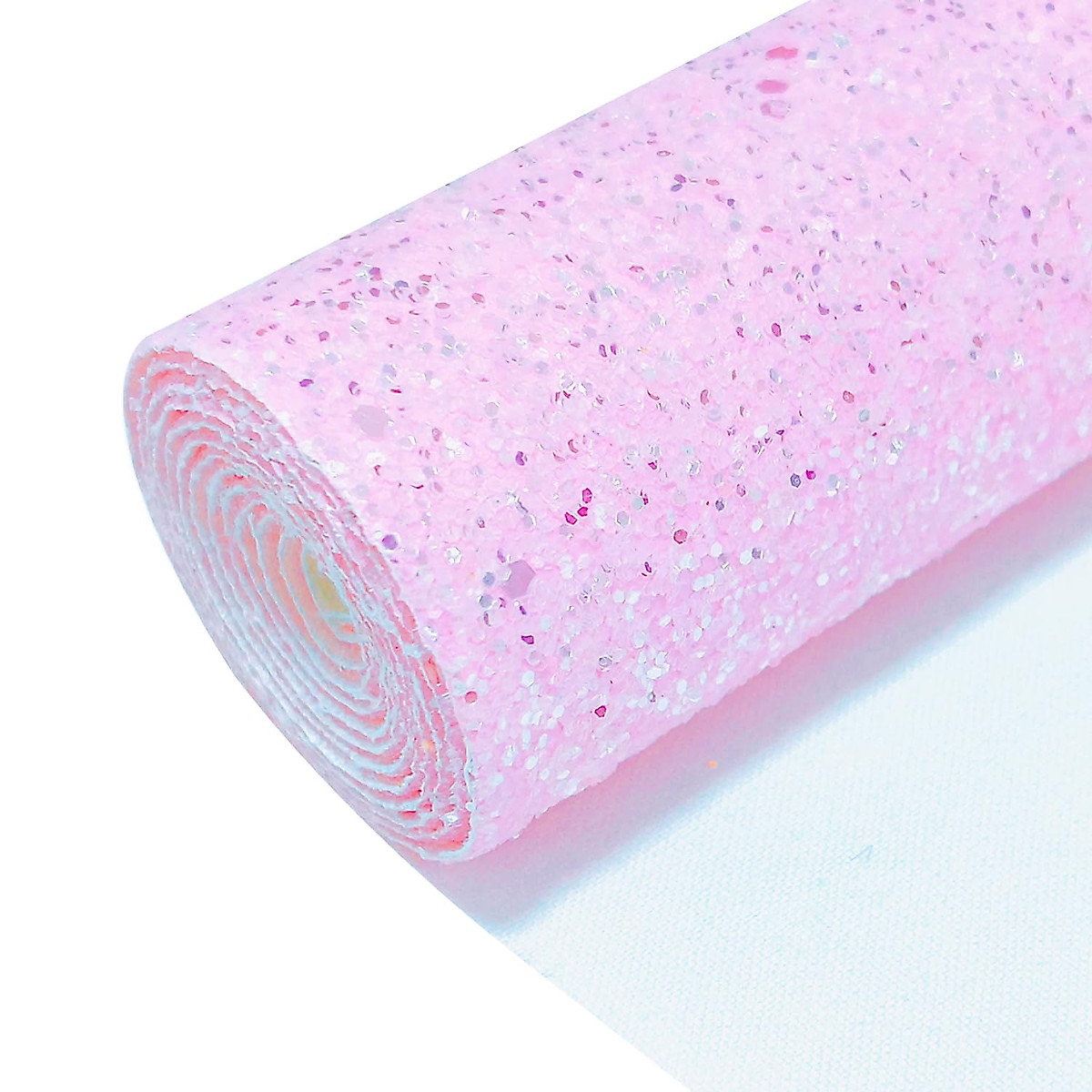 Greatdiy Sparkly Soft Pink Chunky Glitter Faux Leather Roll 12 x 52 inch Shiny Solid Color Synthetic Leatherette PU Fabric for Bows Earrings (17015#7)