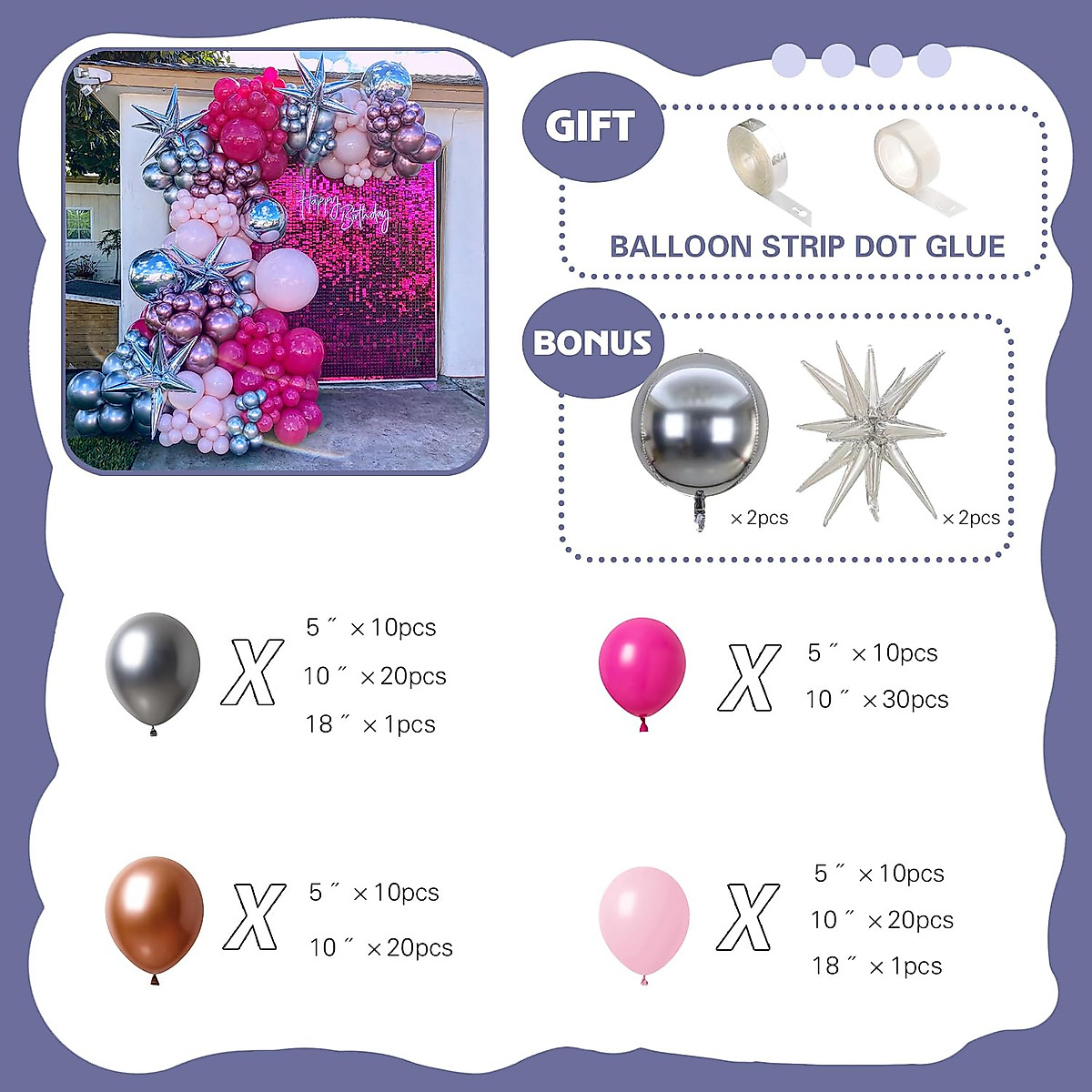 MOMO RUCCI 138Pcs Pink Balloon Arch Garland Kit, Hot Baby Pastel Pink Silver Balloons with Foil Explosion for Princess Girl's Birthday Party Decorations Baby/Bridal Shower Gender Reveal