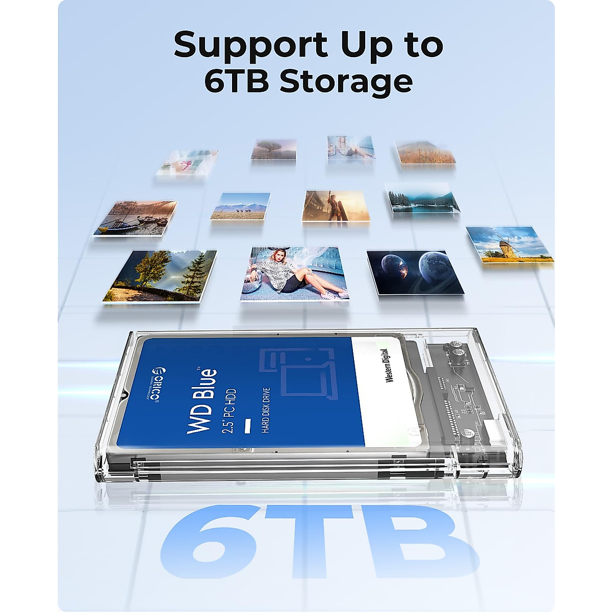 ORICO 2.5 inch Hard Drive Enclosure SATA to USB C 3.1 6Gbps External Hard Drive Case for 7/9.5mm HDD/SSD Support UASP Up to 6TB -2139C3-CR