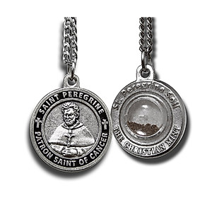 The Christian Mint, LLC St Peregrine Patron Saint of Cancer Medal w/Capsule of St Peregrine Soil (Women's 3/4-inch diameter)