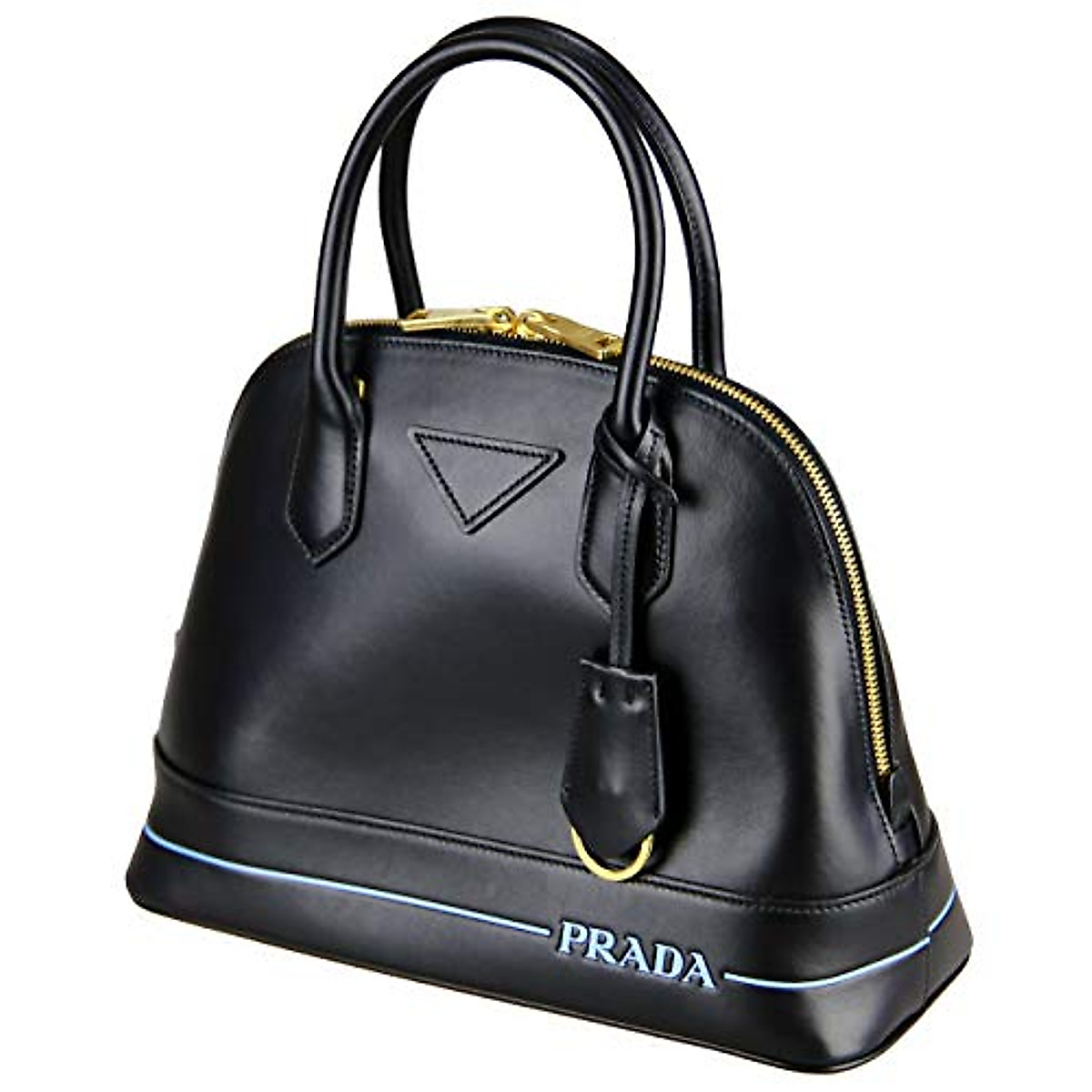 Prada City Calf Dome Blue Stripe Black Satchel 1BA200