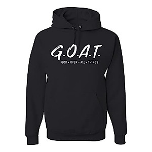 Wild Bobby GOAT God Over All Things Inspirational/Christian Unisex Graphic Hoodie Sweatshirt, Black, Medium