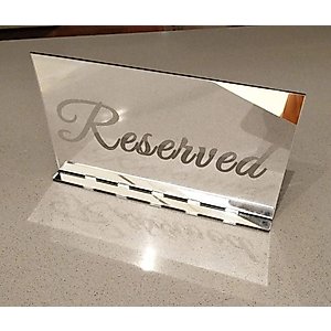 Set of 2 Acrylic Mirror Reserved Table Sign, Acrylic Freestanding Decoration, Acrylic Free Standing Reserved Wedding Signs (Silver)