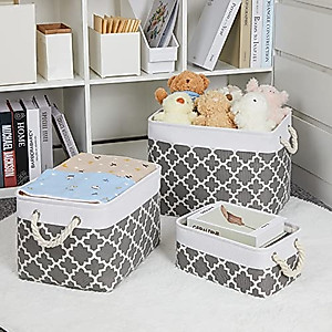 Bidtakay Baskets Set Fabric Storage Bins-White&Quatrefoil Grey Bundled Baskets of 2 Large Baskets 16" X 11.8" X 11.8" + 6 Small Baskets 11.8" X 7.8" X 5"