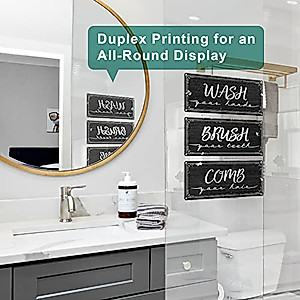 Farmhouse Bathroom Signs Decor 3PCS, PVC Made Waterproof Restroom Wall Decor, Duplex Printed Rustic Farmhouse Bathroom Wall Decor, Fade-Resistant Bathroom Rule Sign Home Wall Decor, 5X12 Inches, Black