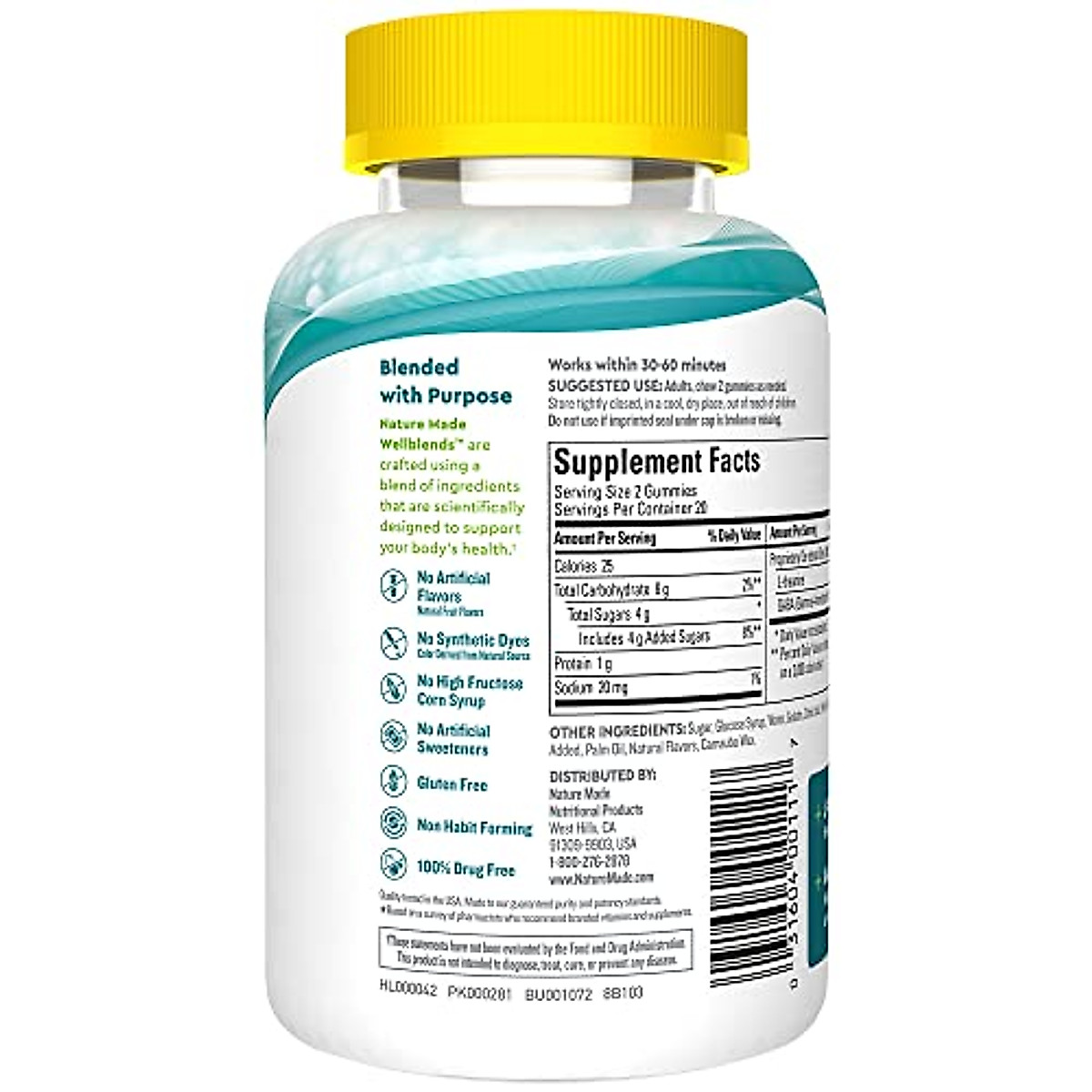 Nature Made Wellblends Stress Relief Gummies, L-theanine to help reduce stress, with GABA, Same Day Stress Support, 40 Strawberry Flavor Gummies