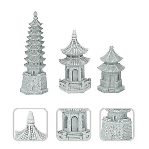 Happyyami Concrete Decoration 3pcs Pagoda Statue Model Miniature Appendix Concrete Micro Landscape Decoration