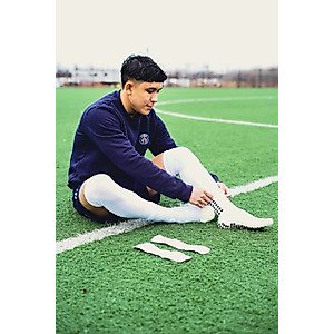 GRIP Soccer Socks with Shin Guard Sleeves & Straps | Durable and Comfortable Football Socks for Youth, Children, Girls & Adults | Non-Slip Fencing Socks for Training and Matches(White)