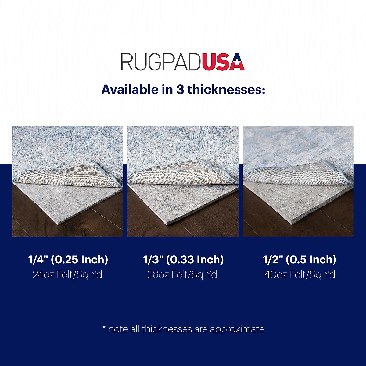 RUGPADUSA 100% Felt 9x12 Rug Pad for Hardwood Floors, 1/4 Inch Thick Cushioning - Prolong The Life of Your Rugs and Flooring, Safe for all Floors and Finishes