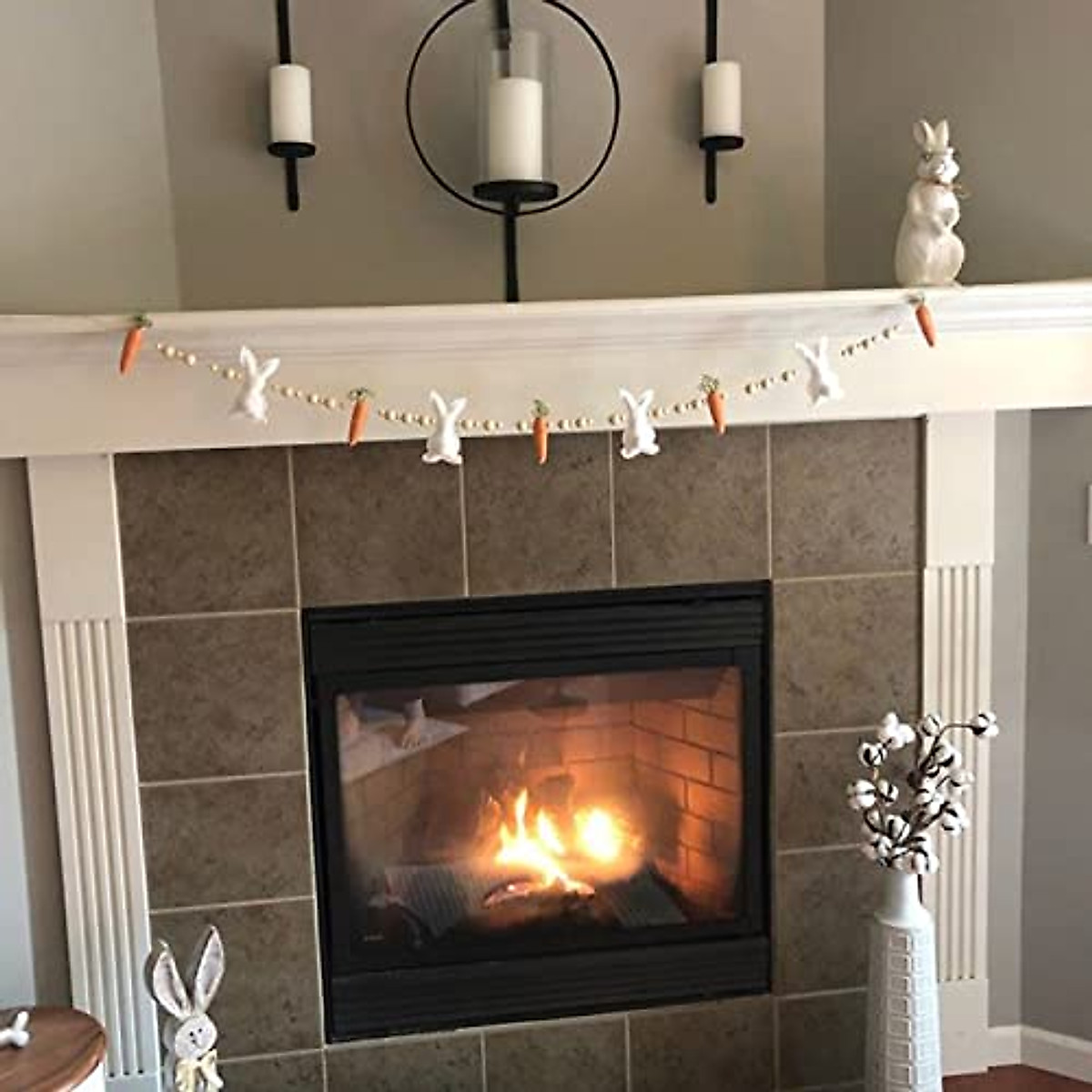 Boddenly Easter Bunny Carrot Garland, Banner Decorations For The Home, Stuffed Rabbit, Plaited Carrot, Wooden Beads, Fireplace, Kids Room Wall Hanging Happy Party, 40 Inch