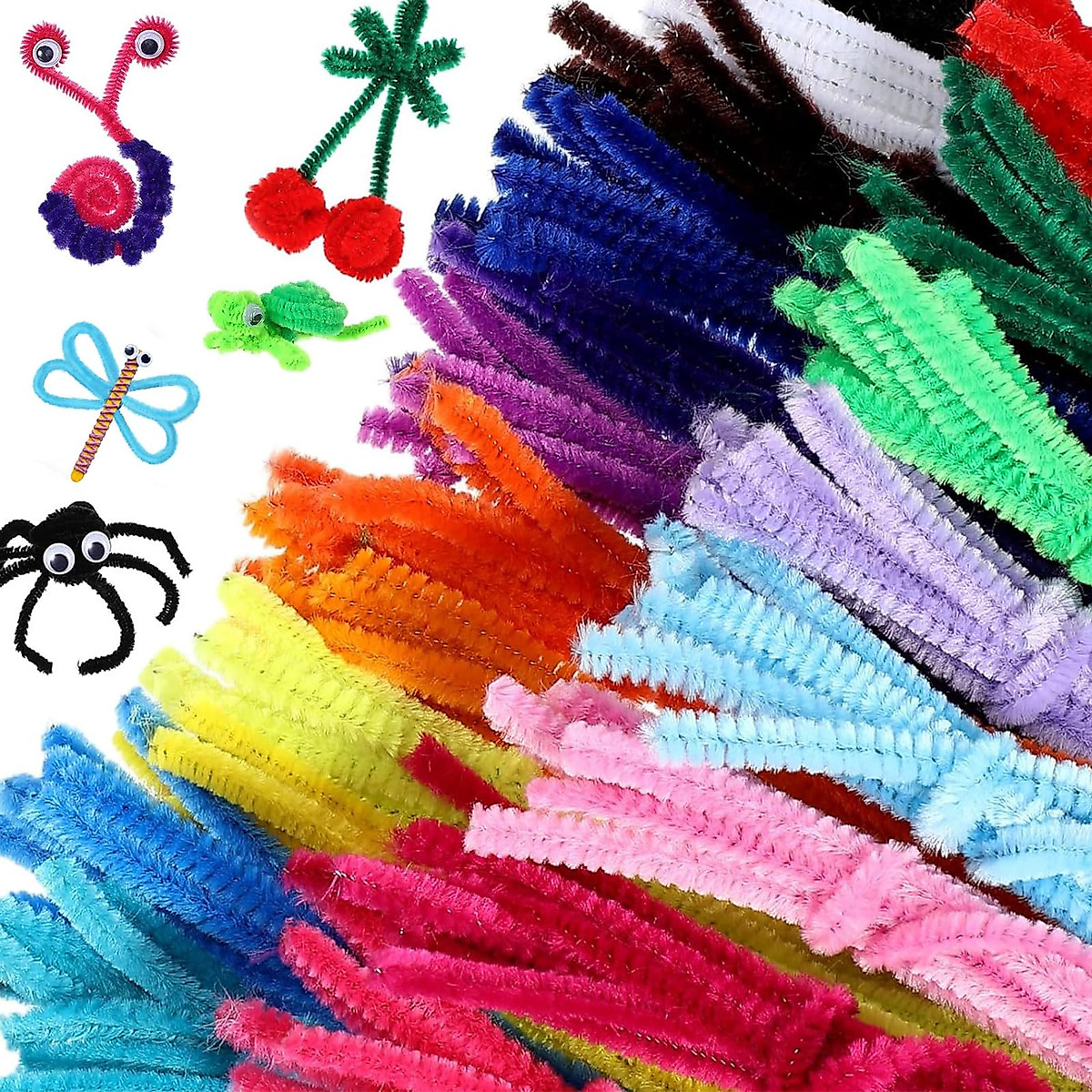 fulasiteu 200 pcs Multi-Color Pipe Cleaners and 100 pcs self-Adhesive Wiggle Eyes Sets for Crafts, Pipe Cleaners Bulk, Art and Craft Supplies, Chenille Stems, Pipe Cleaner for Crafts…