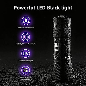 Lighting EVER Black Light Flashlight, Small UV Lights 395nm, Portable Ultraviolet Light Detector for Invisible Ink Pens, Dog Cat Pet Urine Stain, AAA Batteries Included