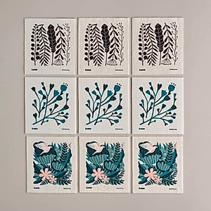 Kana Swedish Dish Cloths | 9X Designer Swedish Dish Clothes Made in Sweden from FCS Cellulose and Cotton | for Washing Dishes and Cleaning | Reusable Kitchen Dishcloths | Designed by Monika Lang