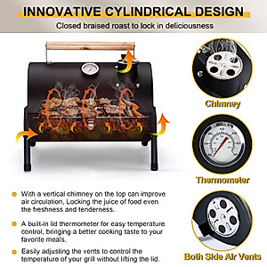 Joyfair Portable Charcoal Grill Set, Small Tabletop Barbecue Grill with Accessories Tools for Outdoor Camping BBQ Grilling Backyard Party Cooking, Heavy Duty & Innovative Design, Thermometer & Chimney
