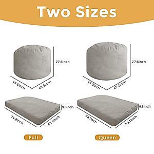 MAXYOYO Giant Bean Bag Chair Bed for Adults, Convertible Beanbag Folds from Lazy Chair to Floor Mattress Bed, Large Floor Sofa Couch, Big Sofa Bed, High-Density Foam Filling, Machine Washable