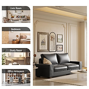 Valthie Faux Leather Couch, Mid Century Modern Comfy Loveseat Sofa with Wide Arm, Side Pockets, Solid Wooden Frame for Office, Living Room and Bedroom, 2 Seater (Black, 71.25 Inches)