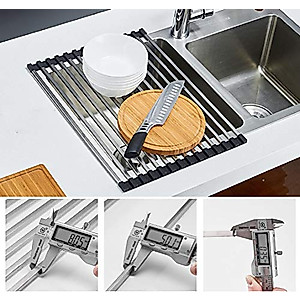Ahyuan Roll up Dish Drying Rack Over The Sink Dish Drying Rack Square Tubes Dish Rack Over Sink Dish Racks for Kitchen Counter RV Camper Accessories for Travel Trailers (Black, 17.8''Wx13.4''L)