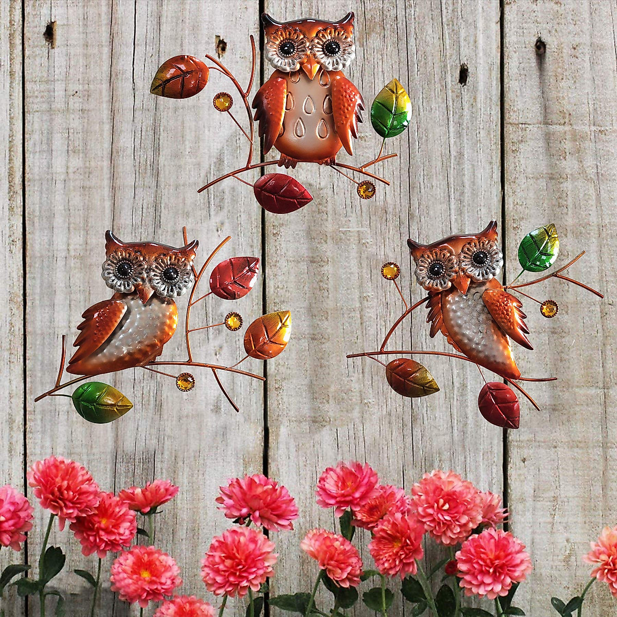 JFRISING Metal Owl Wall Art Decor Outdoor Indoor Hanging Wall Sculpture Metal Decorations for Home Garden Bedroom Living room Bathroom , 3 Pack