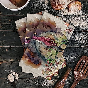 Thanksgiving Day Kitchen Towel Set of 3, Watercolor Turkey and Pumpkins Hand Towels Absorbent Microfiber Dish Cloth Autumn Harvest Washable Tea Bar Dishcloth Cleaning Cloths