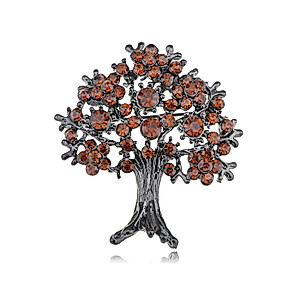 Alilang Gunmetal Tone Topaz Colored Rhinestones Apple Fruit Floral Tree Brooch Pin