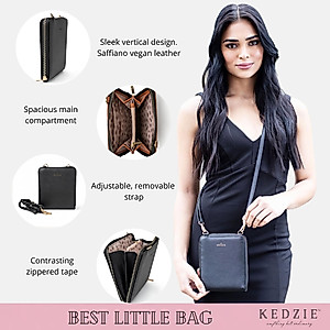 KEDZIE Best Little Bag in Saffiano Vegan Leather Crossbody Bag For Women With Removable Adjustable Strap - Chestnut