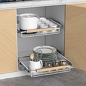 GNEOUS Greal Expandable Cabinet Pull Out Basket Heavy Duty Slide Out Pantry Shelves Under Sink Organizers and Storage for Kitchen, Bathroom, Wardrobe, Cupboard, Adjusted Width 16.1"-26.3", 1 Pack