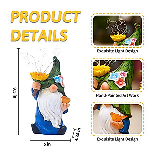 CHUANGFENG Outdoor Garden Gnomes Statue: 9.5‘’ Solar Garden Decor with LED Light Patio Yard Lawn Decoration Housewarming Birthday Gifts for Women