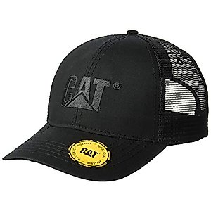Caterpillar Men's Raised Logo Hats with Embroidered Front and Contrast Mesh Back with Plastic Snapback Closure, Black, One