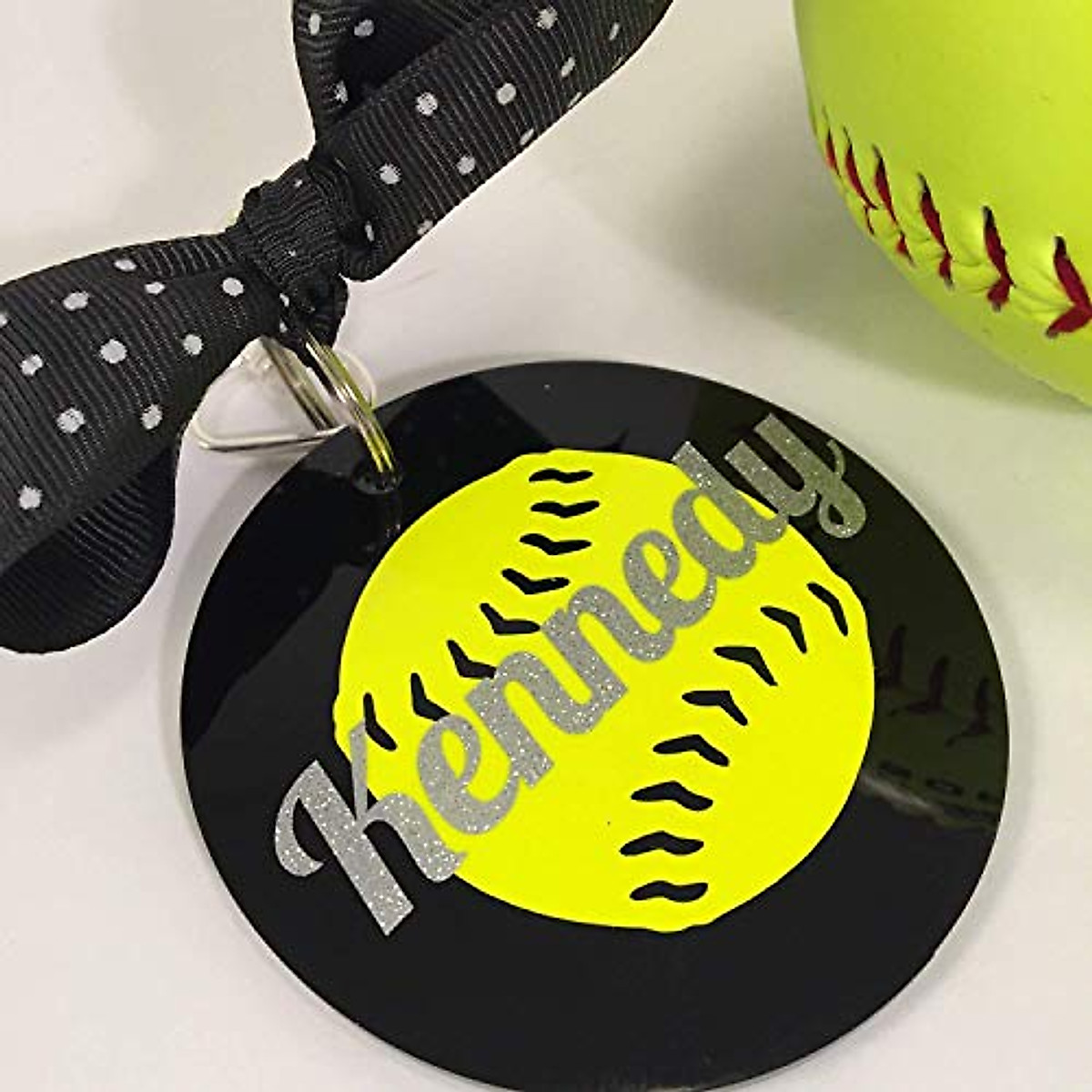 Softball Bag Tag on Black Acrylic Personalized with Your Name