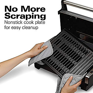 Hamilton Beach Electric Indoor Searing Grill with Adjustable Temperature Control to 450F, Removable Nonstick Grate, 118 sq. in. Surface Serves 6, Stainless Steel