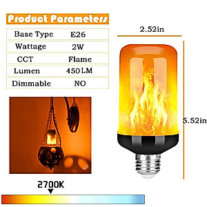Geminilite LED Flame Light Bulbs, 4 Modes Flame Outdoor Light Bulbs with Upside Down Effect, E26 2W Decorative Lights for Halloween, Christmas, Party, 2 Pack