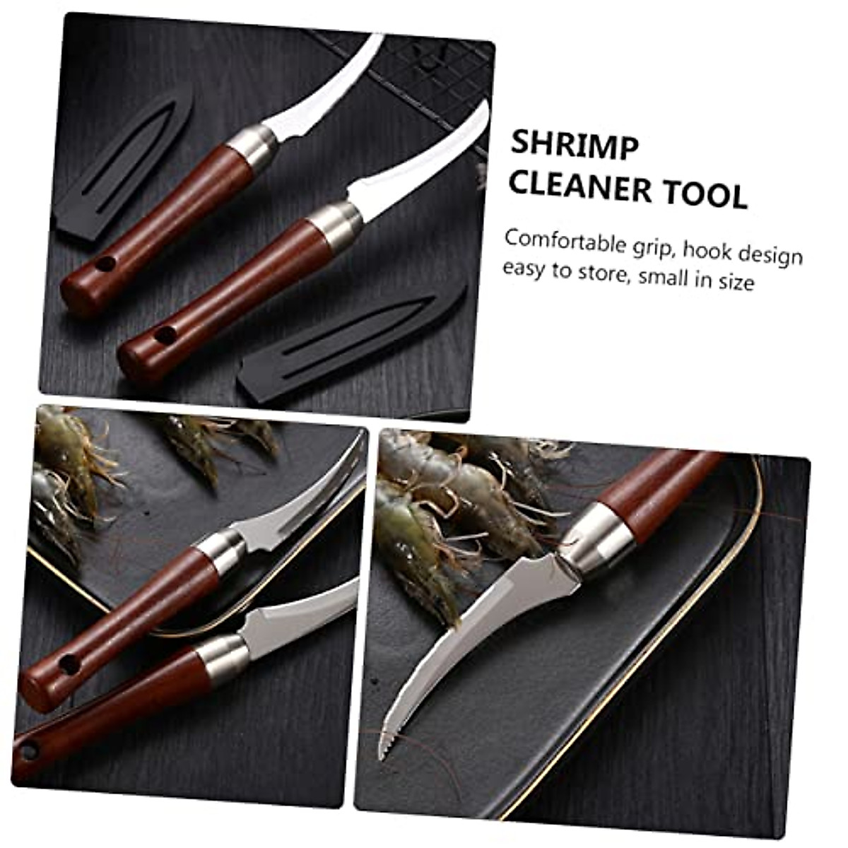 UPKOCH 2pcs Shrimp Peeling Knife Stainless Steel Cleaner Shrimp Deveiner Tool Oyster Knife Shrimp Master Tool Shrimp Line Peelers Shrimp Peeling Tool Shrimp Peeler Log Wooden Handle Suite