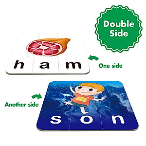 72 Word Spelling Puzzles with Error-Correction Mechanism in 3 Pieces, Perfect for Preschool Learning (36 Block Double Sided)