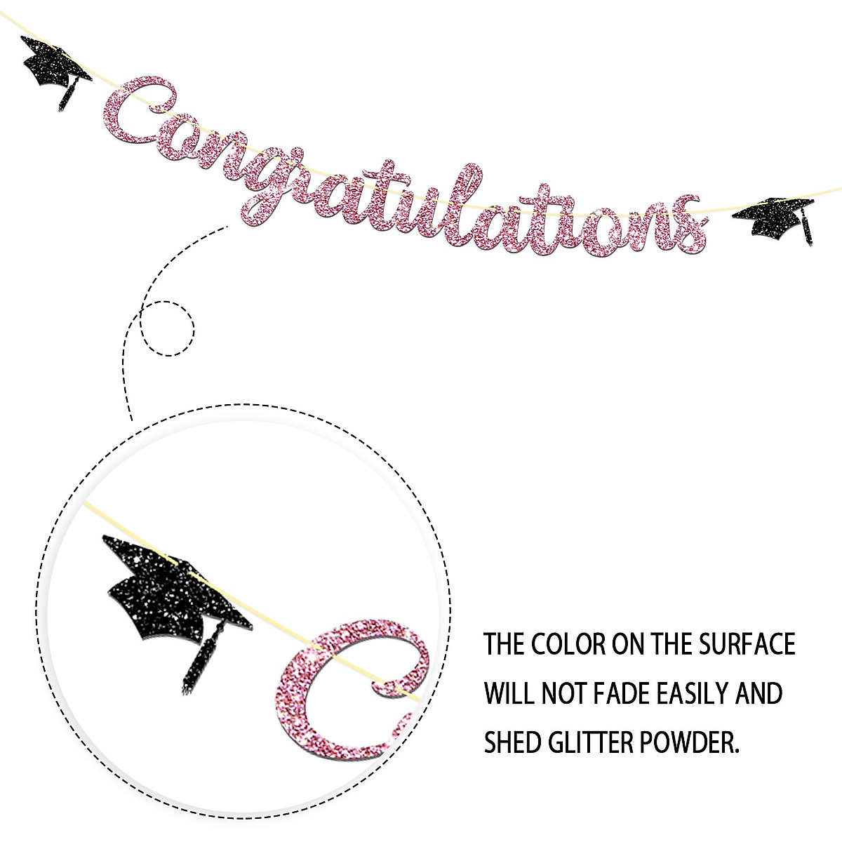 Congratulations Banner, High School/College Graduation Party Decoration, Congrats Grad Sign, Finally Done, Happy Graduation Party Bunting Decor for Boys Girls, Pink Glitter