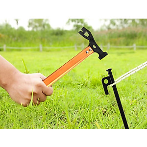 Carbon Steel Aluminum Camping Hammer, 12" Small Lightweight Three-in-One Functional Tent Stake Hammer for Hiking Kit Orange