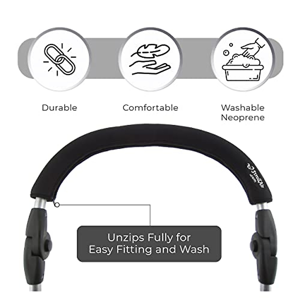 StrollAir Universal Handle Sleeve Cover, Grip Bar, Replacement, BOB, Bugaboo, Baby Jogger, Uppa Baby, Bumbleride, Black, 24"