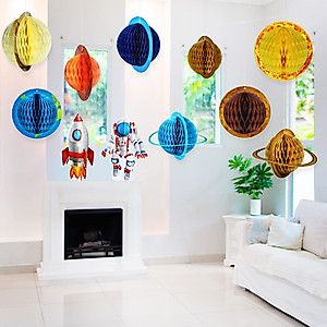 11 Pieces Outer Space Party Decorations Solar System Hanging Decorations Galaxy Planet Honeycomb Hanging Supplies 3D Rocket Astronaut for Kids Solar System Space Birthday Party Ceiling Ornaments Decor