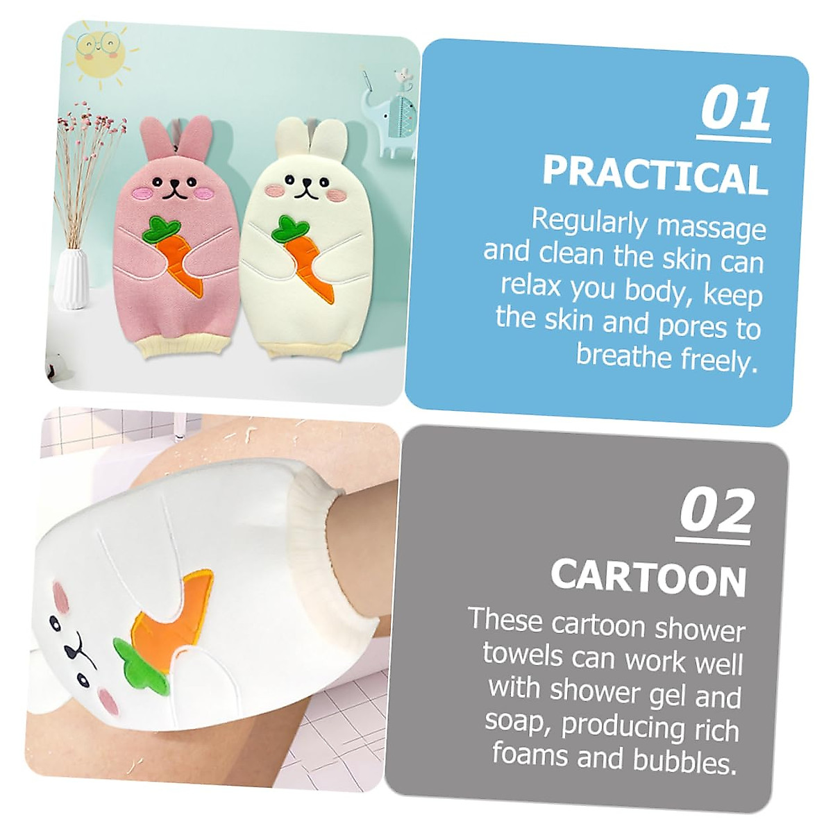KOMBIUDA Exfoliating Gloves 2pcs Cartoon Bath Towel Loofah Hand Towel Plant Fibres Child Body Scrub Gloves